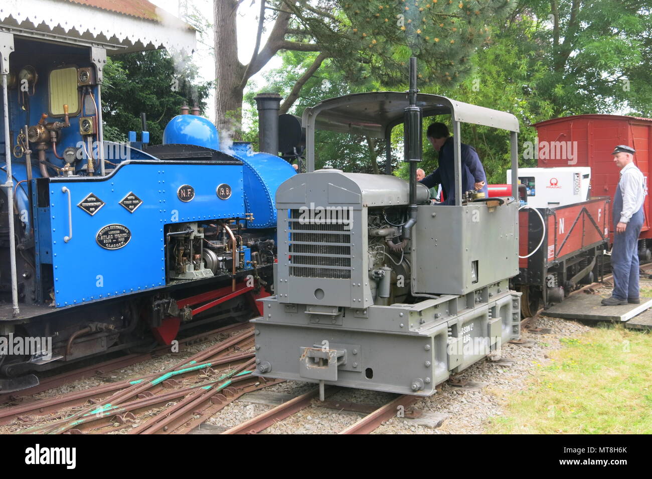 A bright blue steam engine on the garden railway at Adrian Shooter's ...