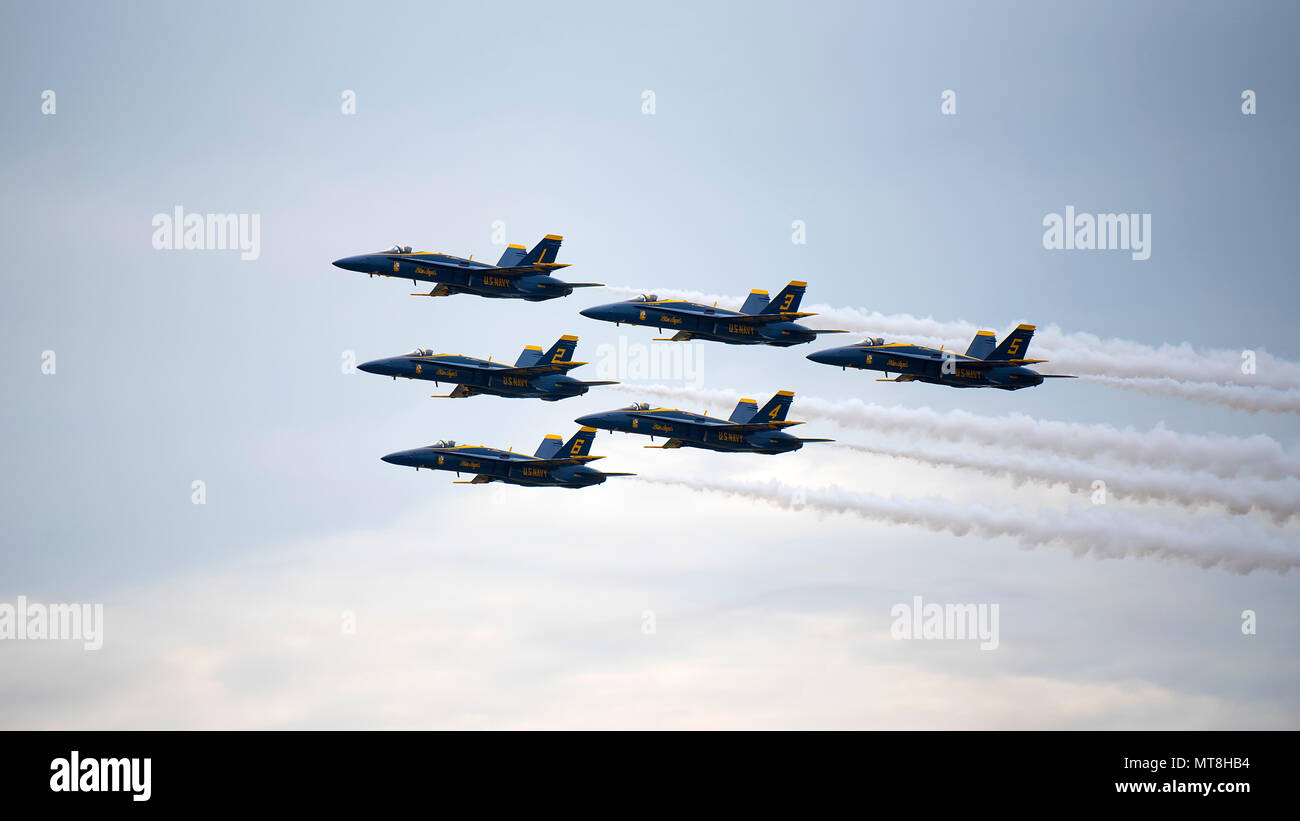 The U.S. Navy Flight Demonstration Squadron, the Blue Angels, fly in ...