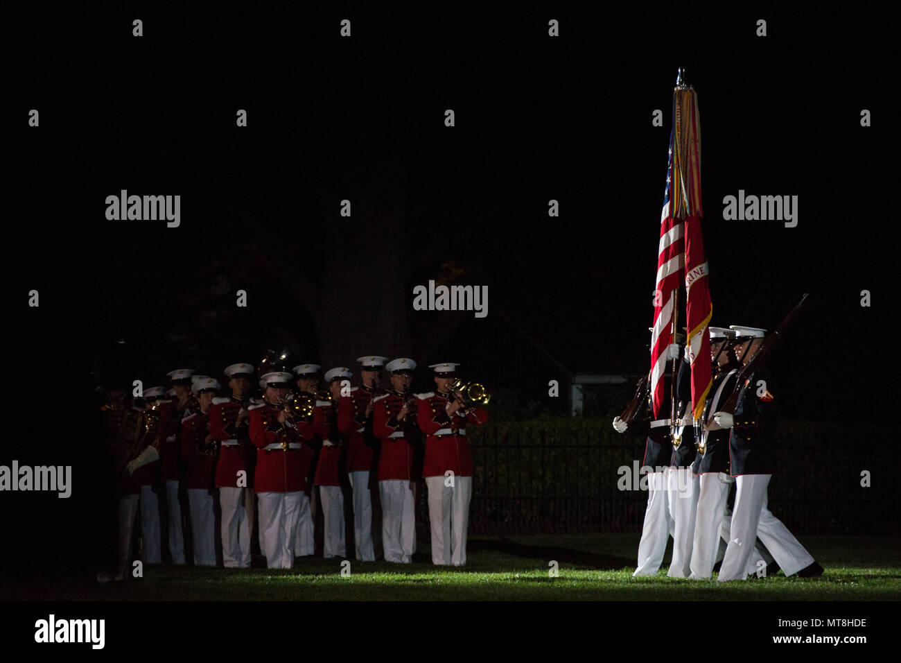 U.S. Marines with the official Color Guard of the Marine Corps march on ...
