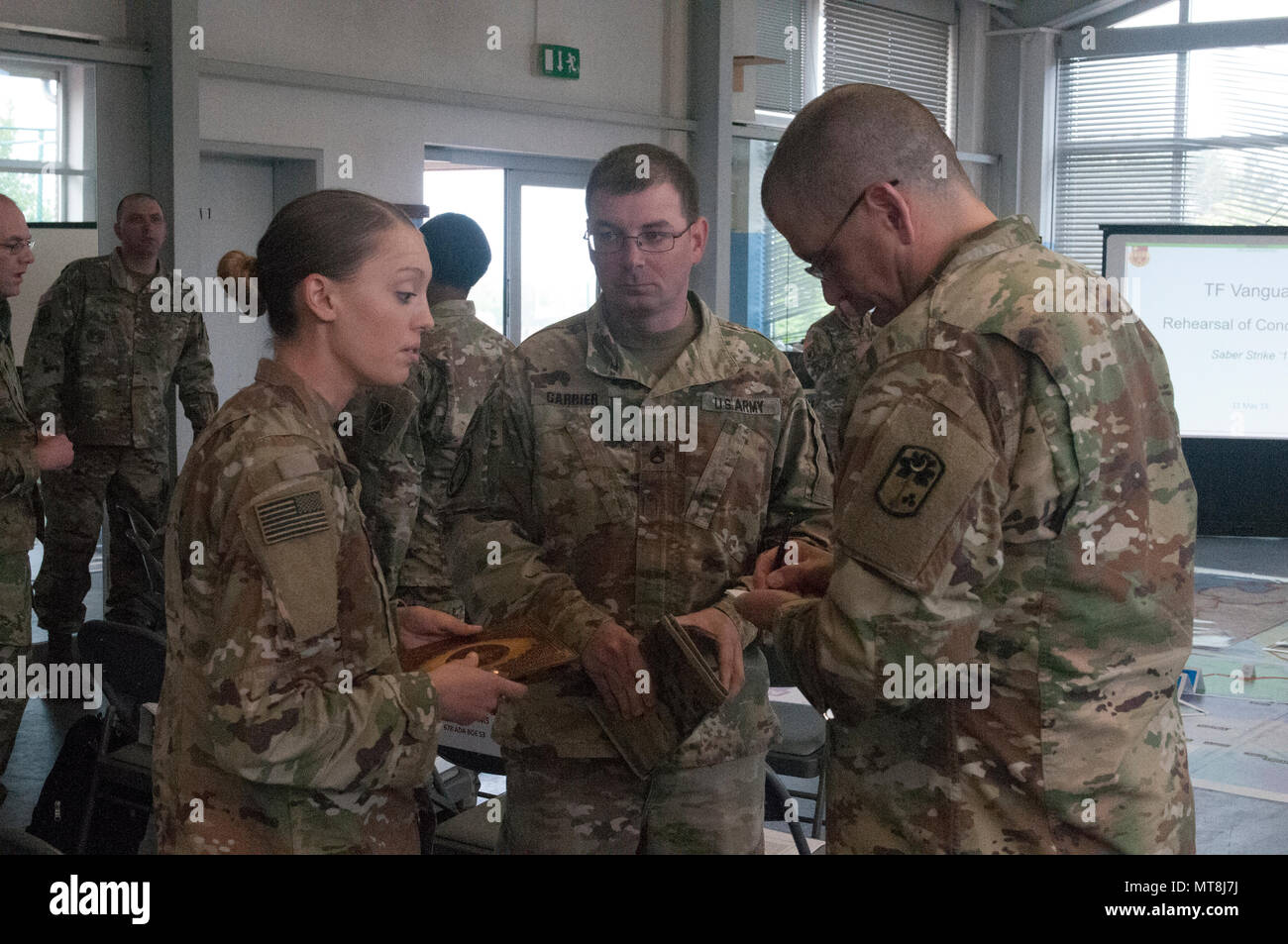 Ltc. Tim Cassel talks with members of the 5-7 ADA BN before the ROC drill on May 11, 2018 ...