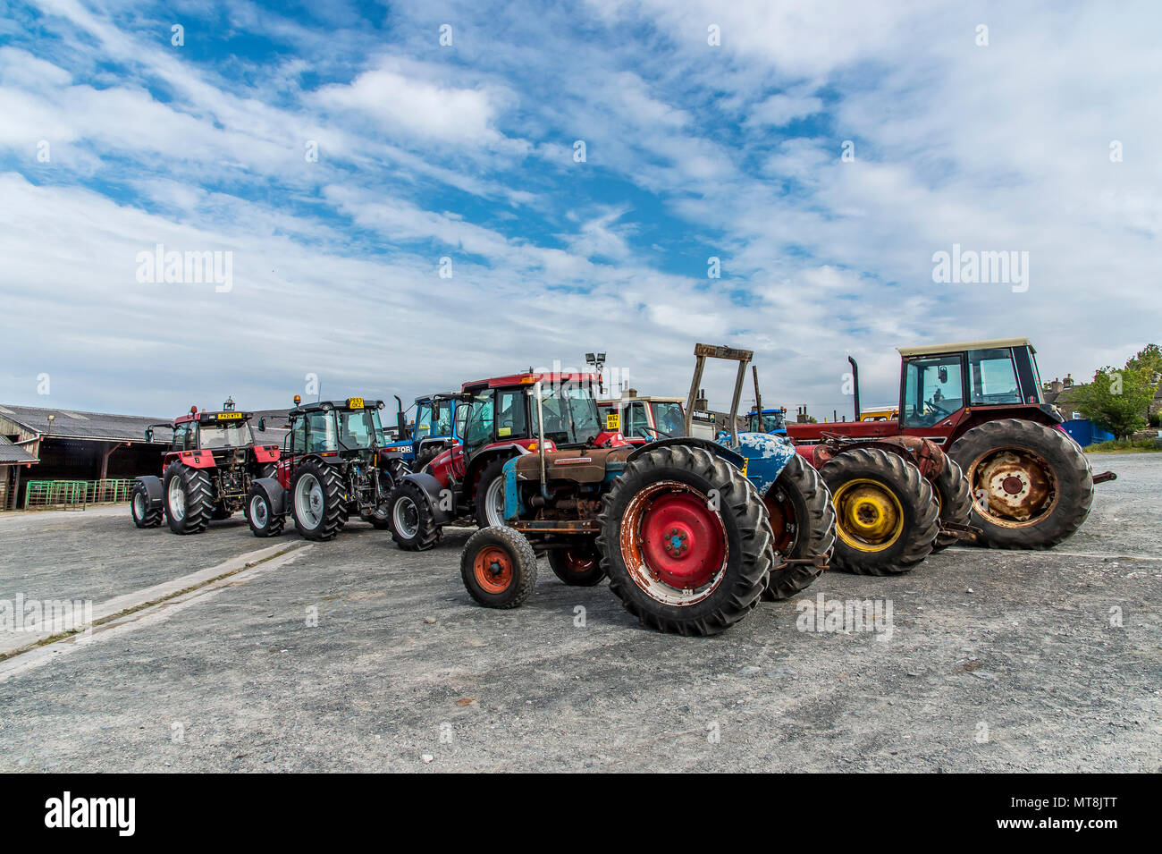 The annual charity vintage tractor rally leaving the live-stock auction ...
