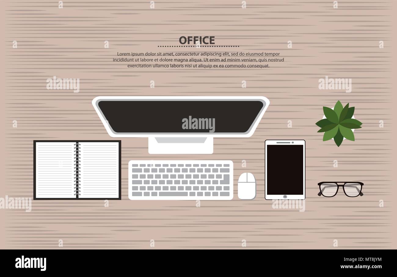 Flat lay view office Stock Vector Images - Alamy