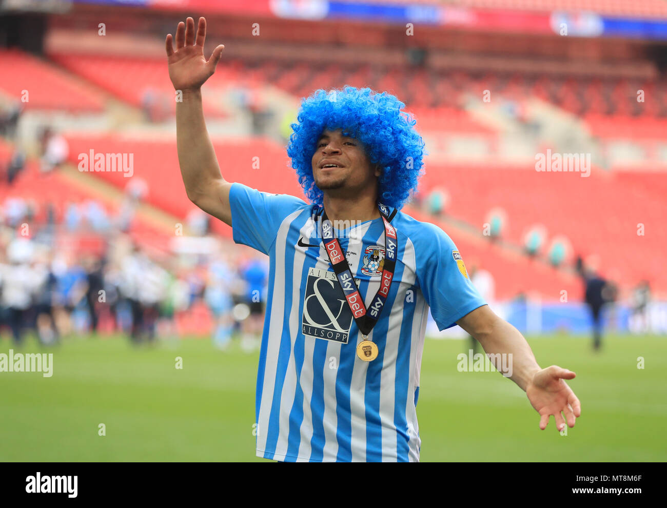 Coventry City's Maxime Biamou celebrates after the Sky Bet League Two ...