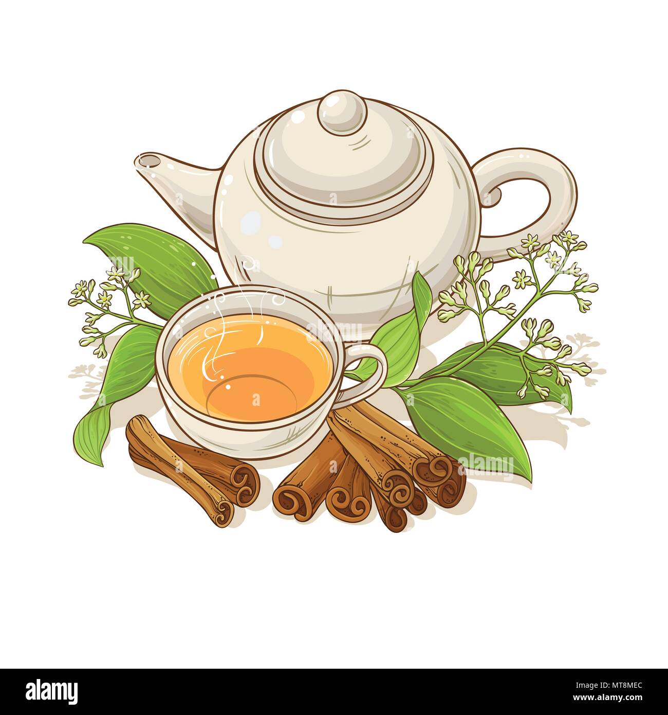 cinnamon tea in teapot illustration on white background Stock Vector ...