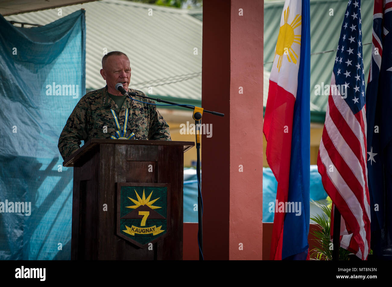 U.S. Marine Corps Lt. Gen. Lawrence Nicholson gives his remarks during ...