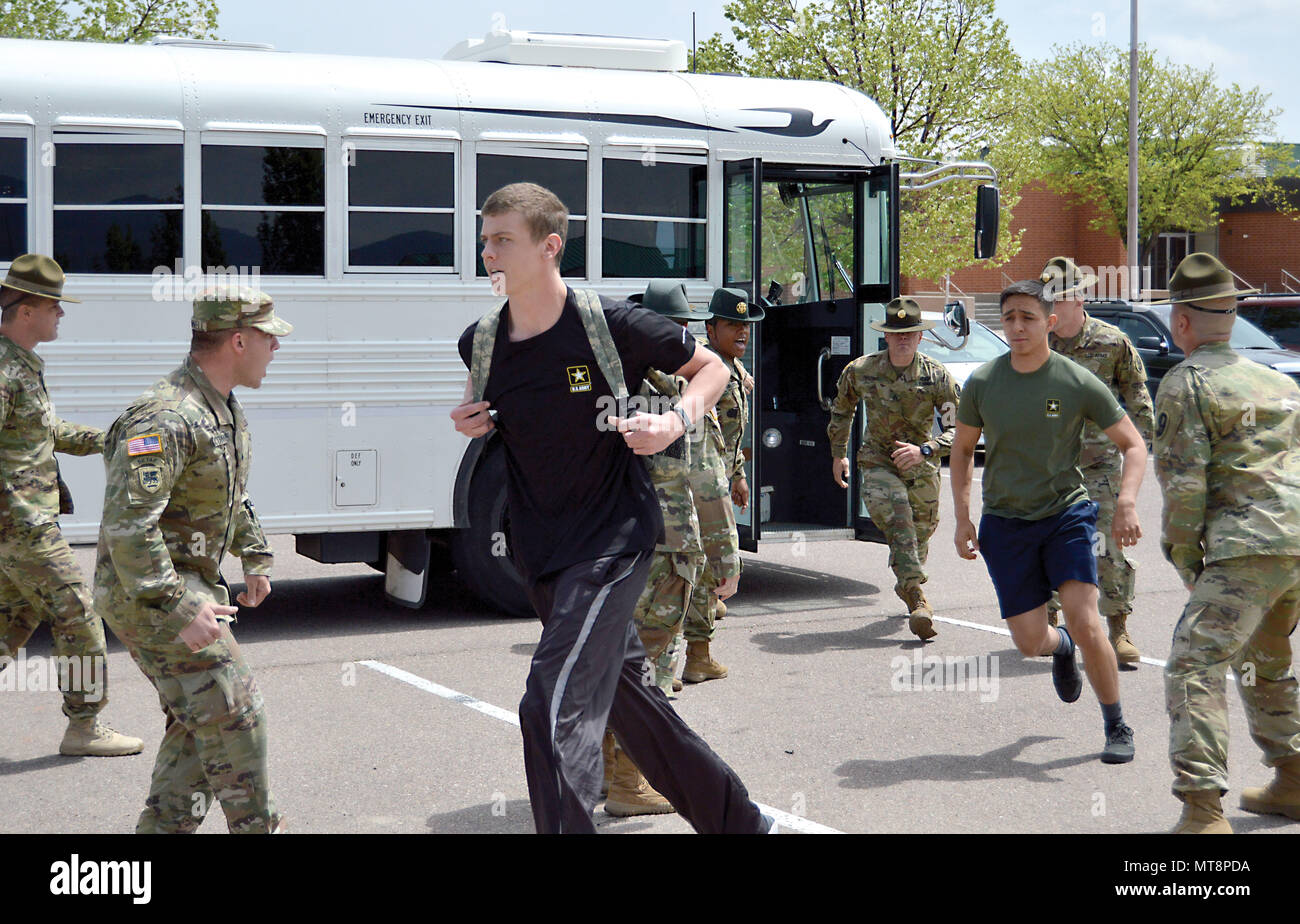 FORT CARSON, Colo. — Local future Soldiers exit the bus as 415th ...