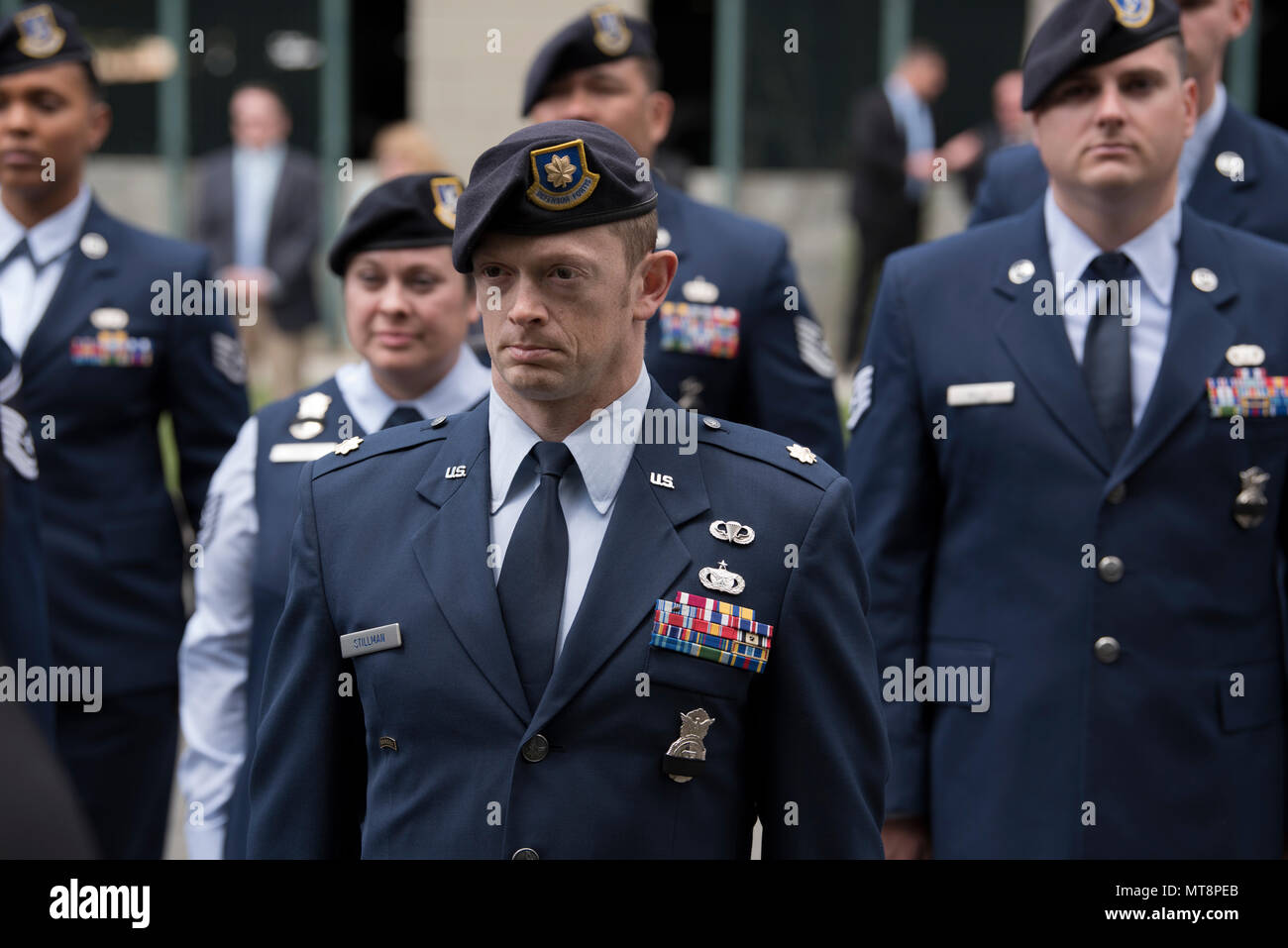 Maj. Matthew Stillman, 60th Security Forces Squadron acting commander, leads a formation of ...