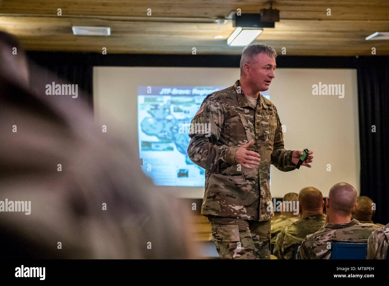 U.S. Army Col. Brian Hughes, Joint Task Force – Bravo, speaks to ...