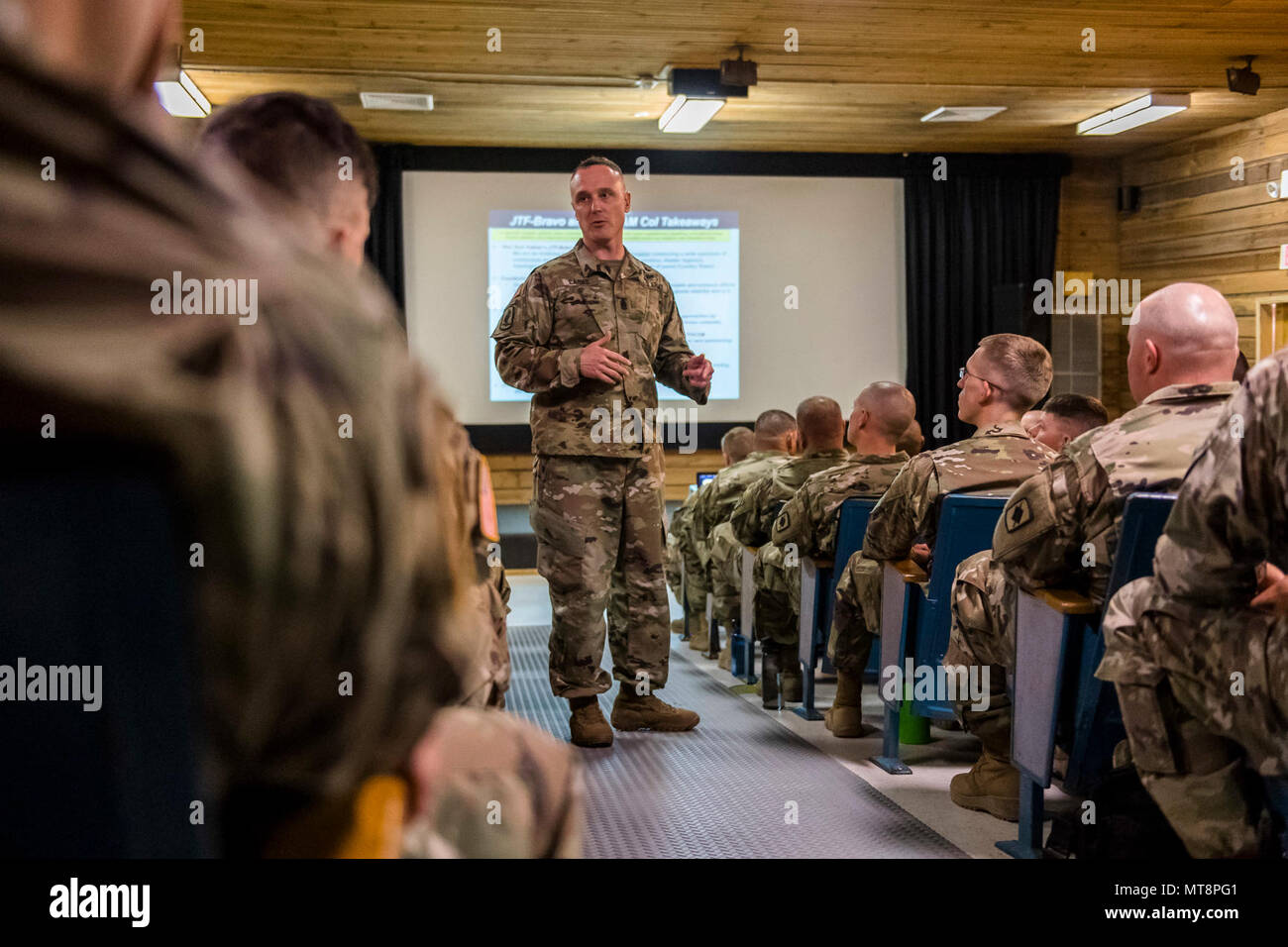 U.S. Army Sgt. Maj. Shawn Carns, Joint Task Force – Bravo, speaks to ...