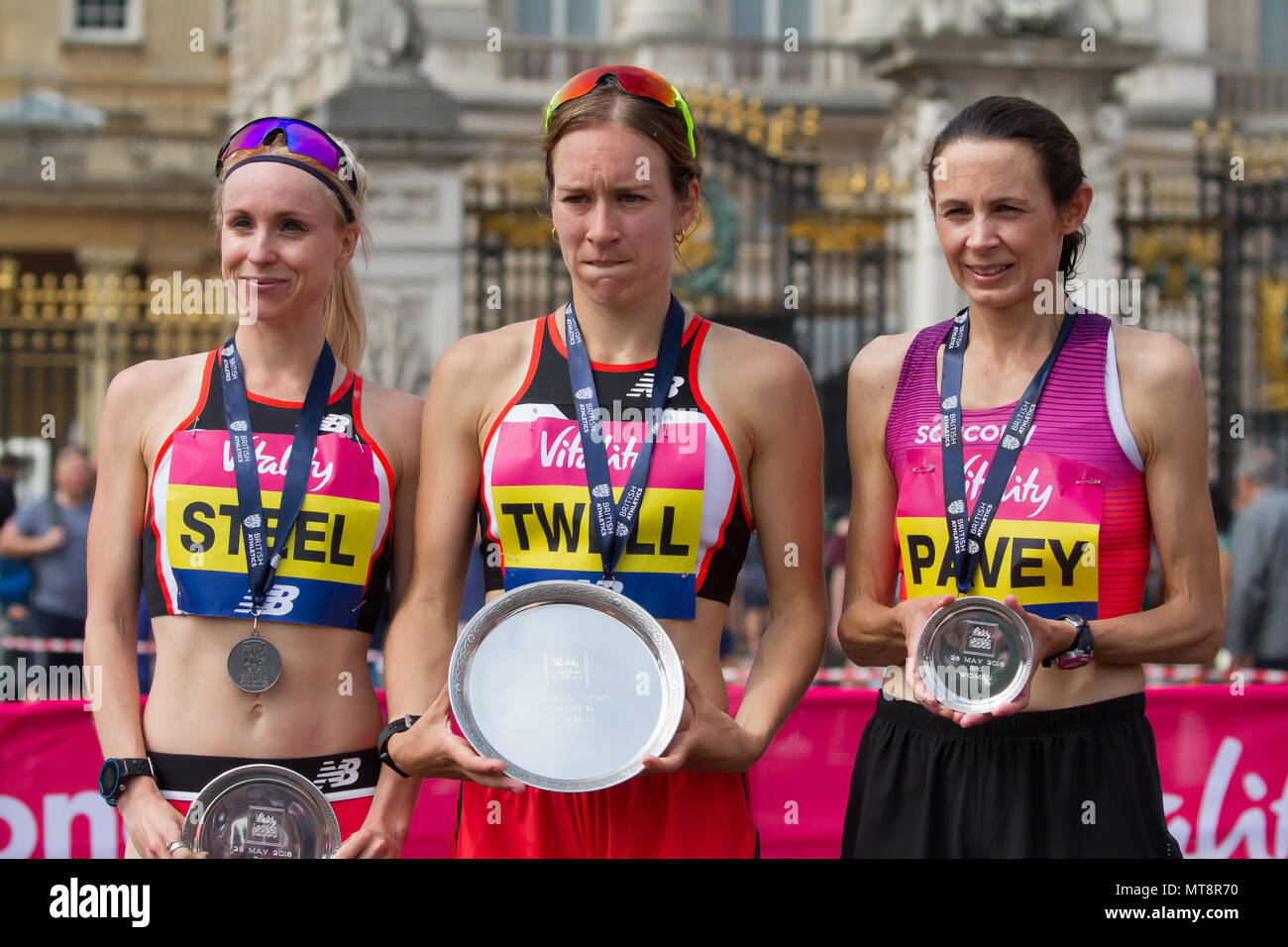London,UK,28th May 2018,Gemma Steel, Steph Twell, and Joanne Pavey pose ...