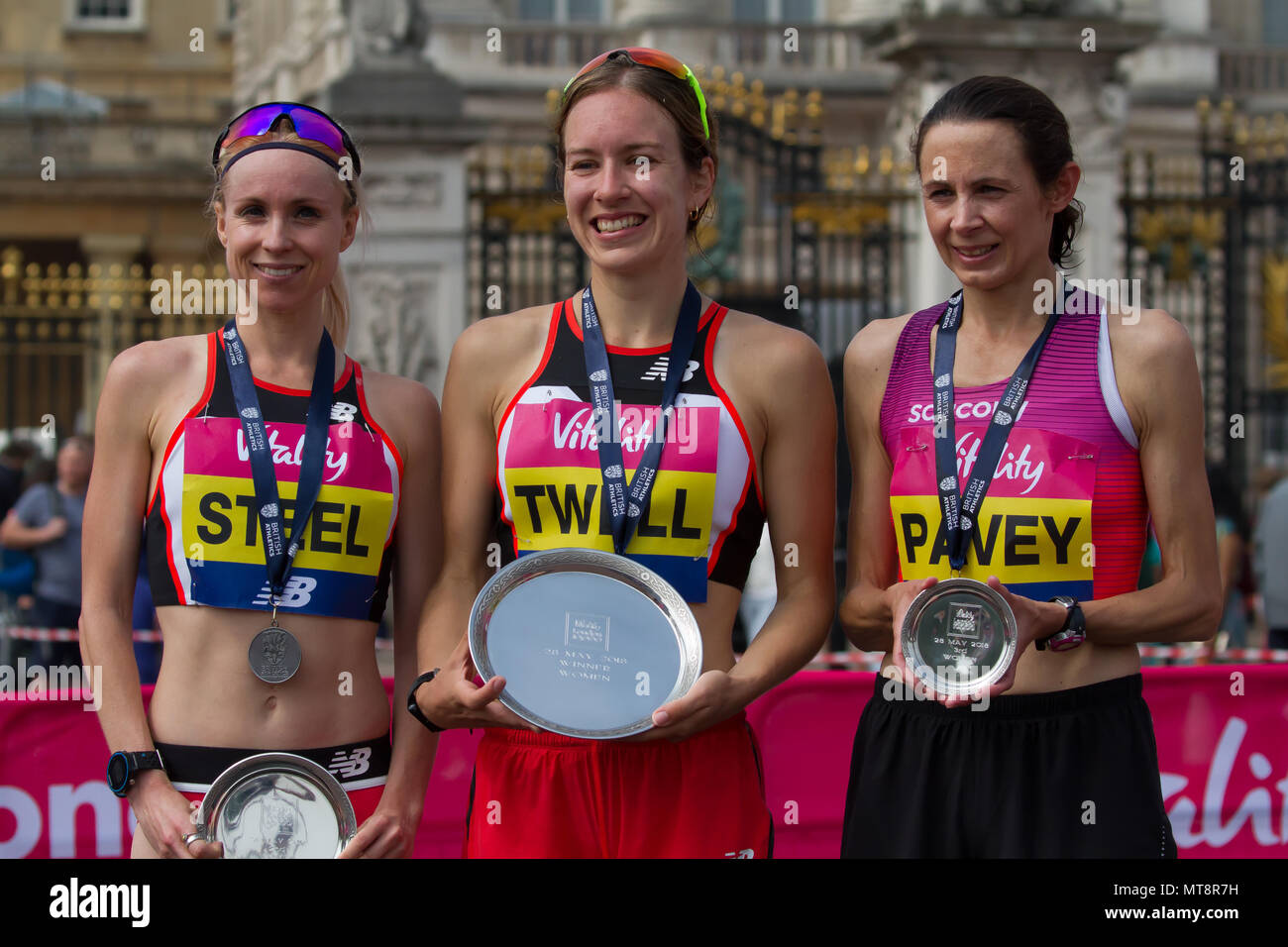 London,UK,28th May 2018,Gemma Steel, Steph Twell, and Joanne Pavey pose ...
