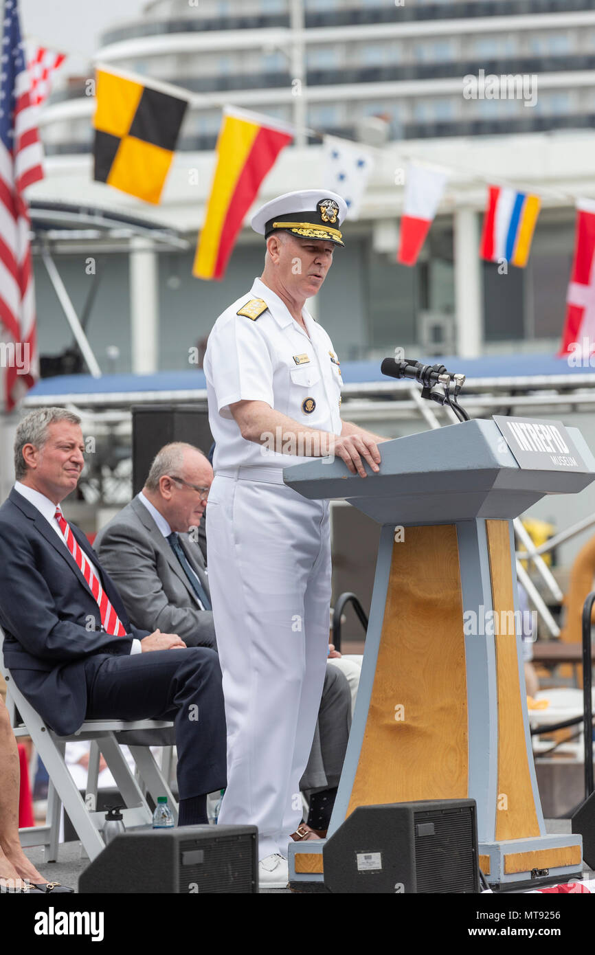 New York, NY - May 28, 2018: US Navy Admiral Christopher Grady speaks ...