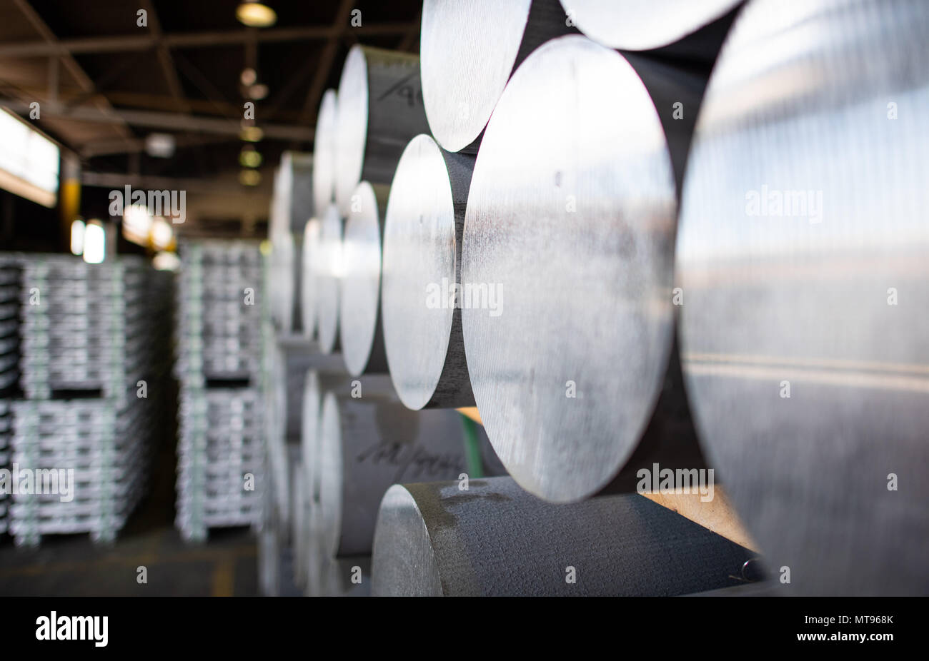 Production of aluminium at TRIMET Aluminium SE in Essen, North Rhine ...
