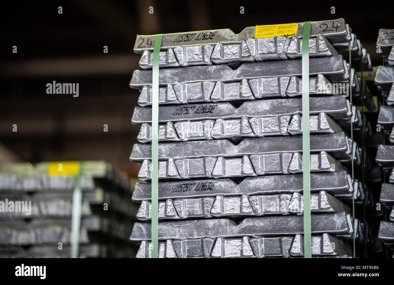 Production of aluminium at TRIMET Aluminium SE in Essen, North Rhine ...