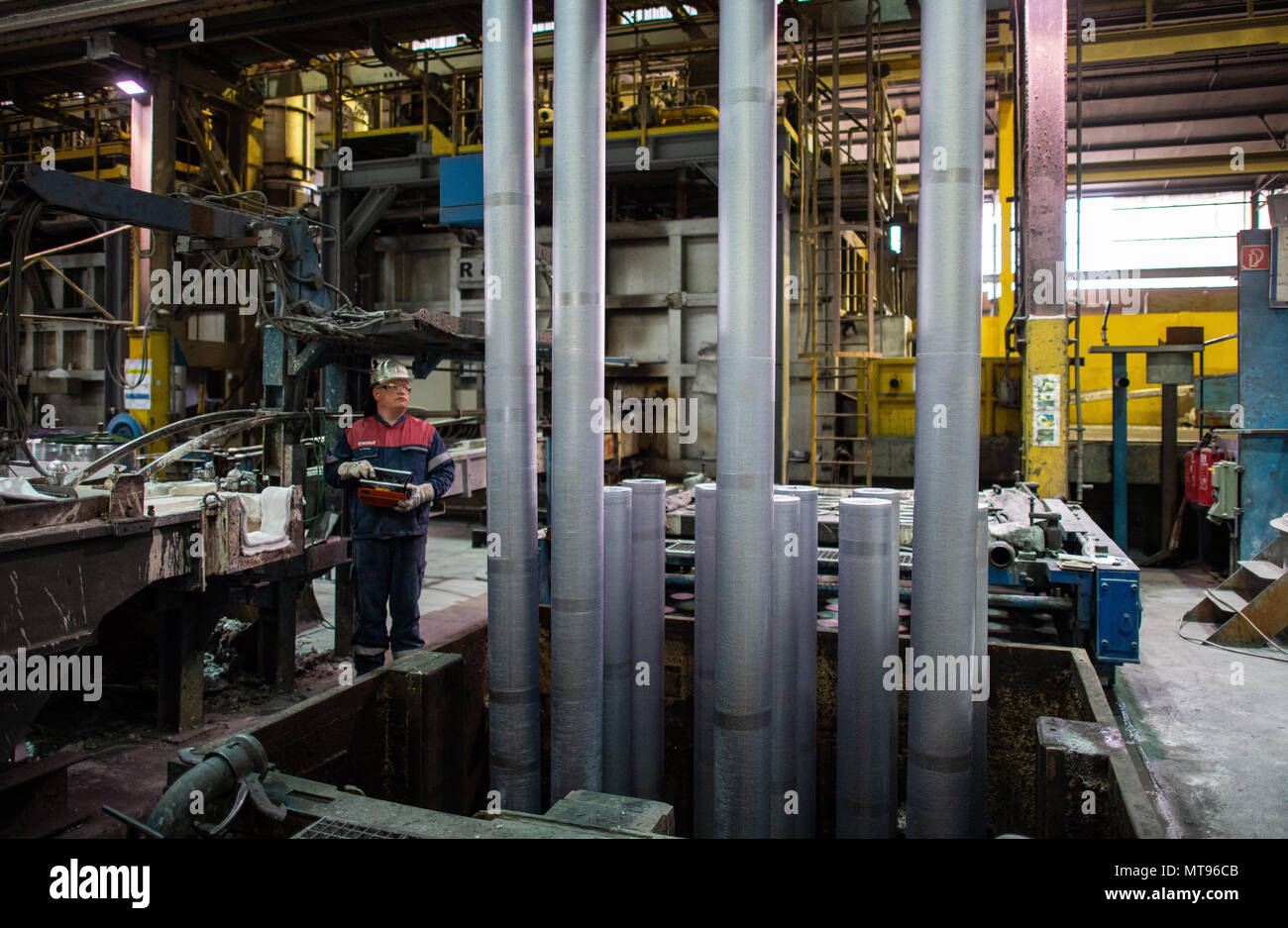 Production of aluminium at TRIMET Aluminium SE in Essen, North Rhine ...