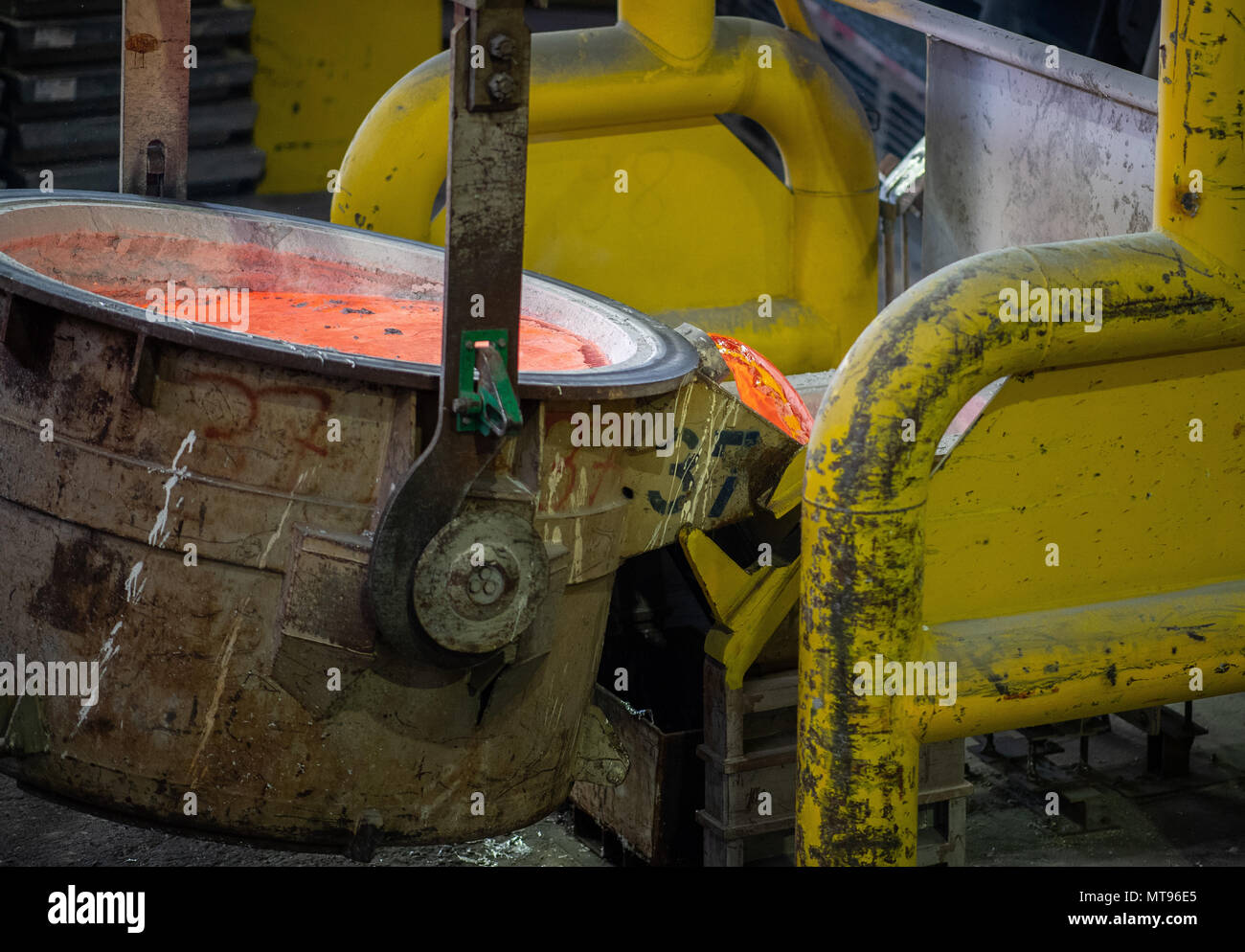 Production of aluminium at TRIMET Aluminium SE in Essen, North Rhine ...