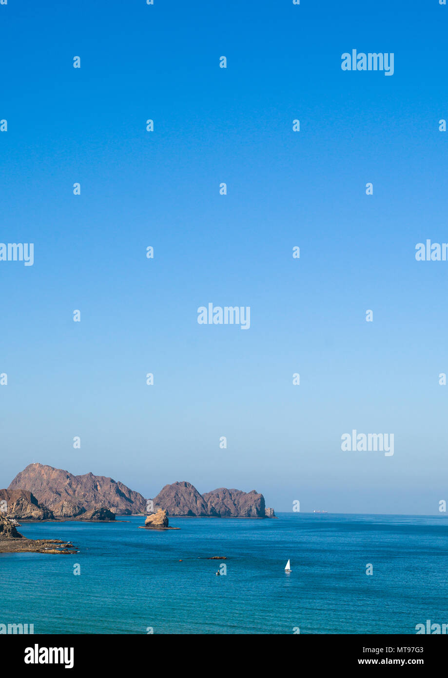 Mountains and sea landscape, Governorate of Muscat, Muscat, Oman Stock ...