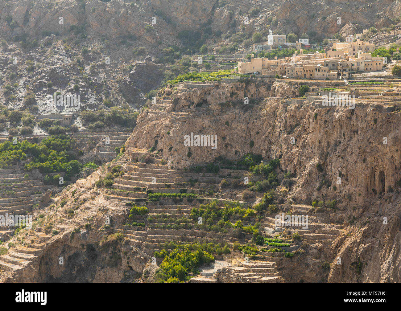 Old village with terraces to grow roses, Jebel Akhdar, Sayq, Oman Stock ...