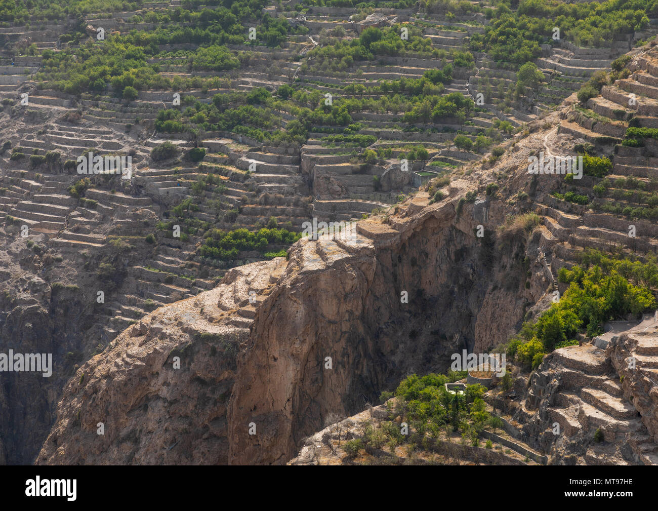Old village with terraces to grow roses, Jebel Akhdar, Sayq, Oman Stock ...