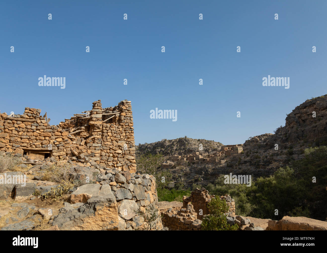 Stone and mudbrick houses in an abandoned village, Jebel Akhdar, Wadi ...