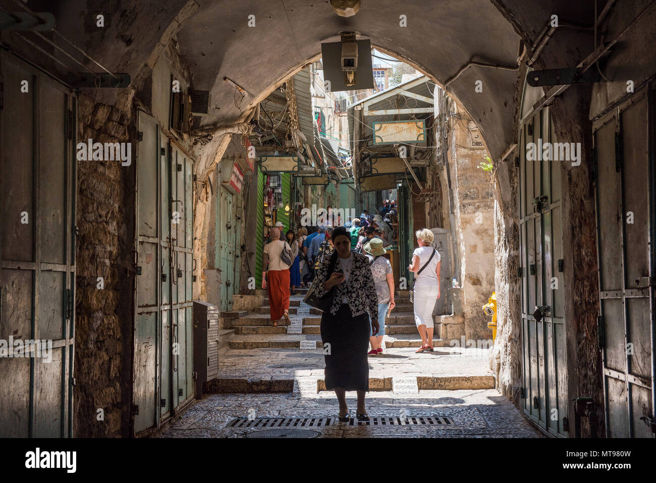 JERUSALEM, ISRAEL - MAY 15, 2018: Christian pilgrims crossing the Via ...