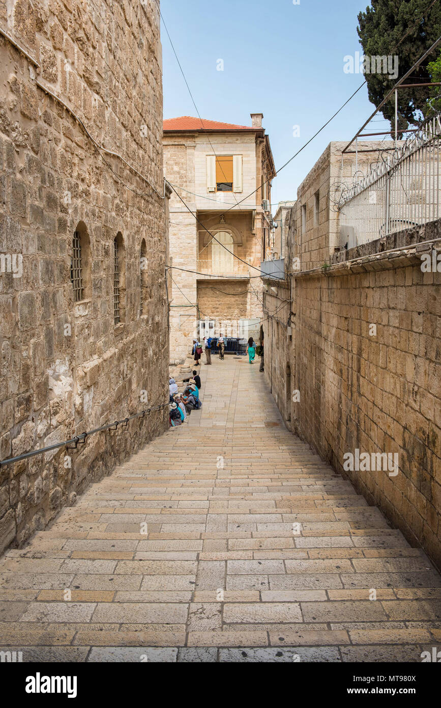 JERUSALEM, ISRAEL - MAY 15, 2018: Christian pilgrims crossing the Via ...