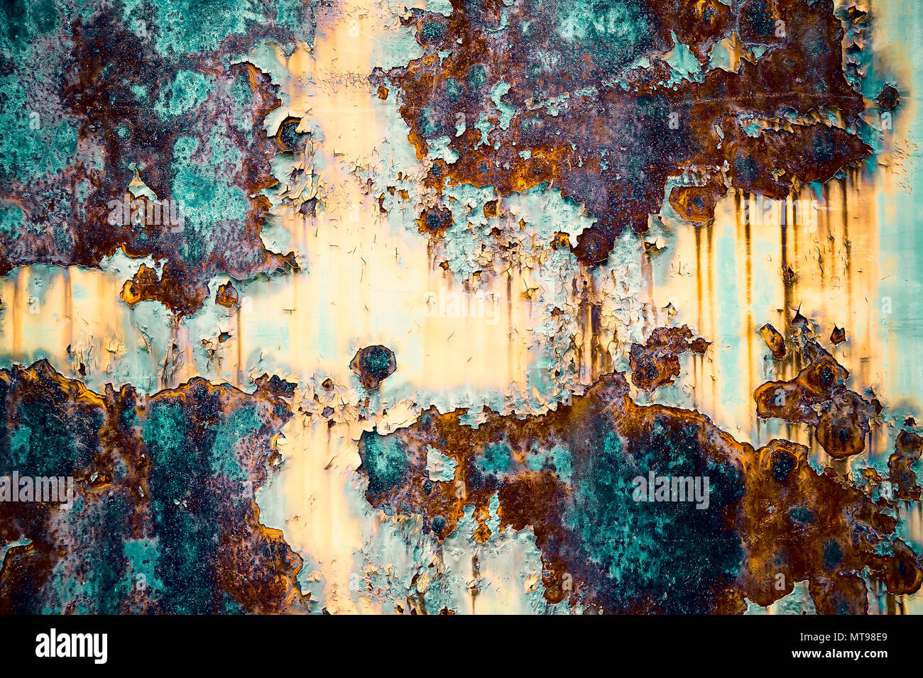 Texture of rusty metal with peeling paint of an old rusty train wagon ...