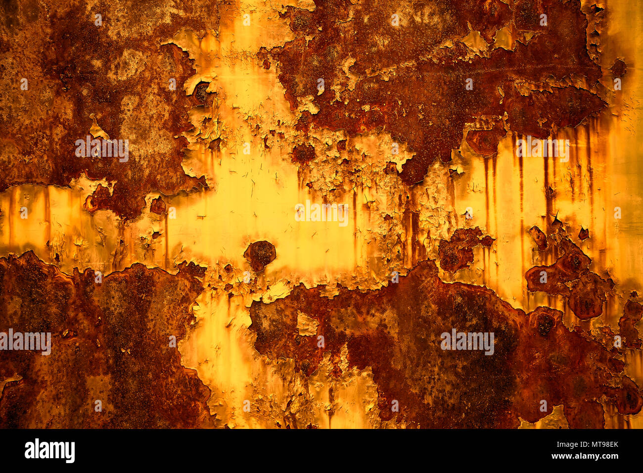 Texture of rusty metal with peeling paint of an old rusty train wagon ...