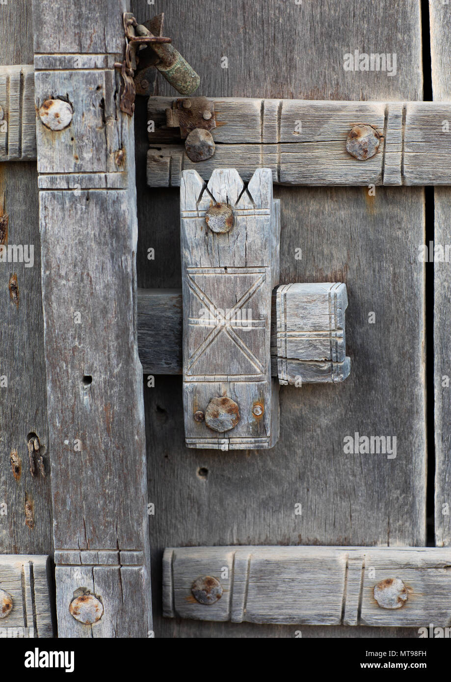 Locker of an omani wooden door, Dhofar Governorate, Mirbat, Oman Stock ...