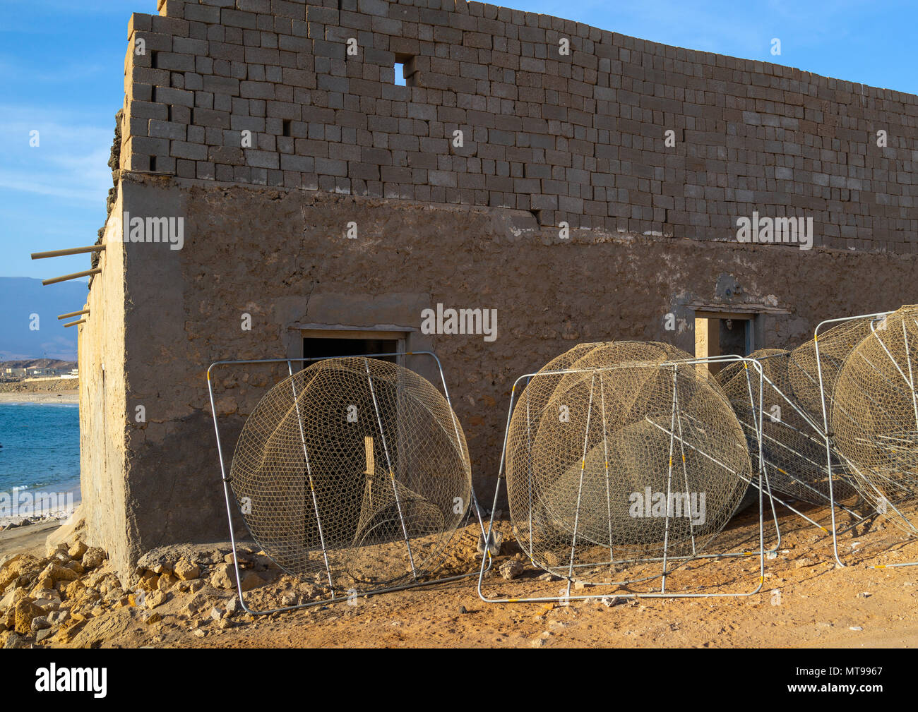 Nets in front of an old house, Dhofar Governorate, Mirbat, Oman Stock ...