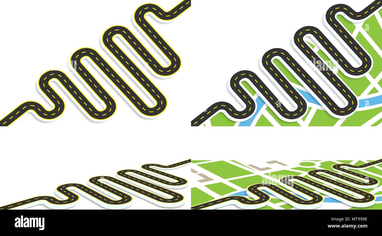 Infographics. View from above and in perspective. Set of winding roads ...