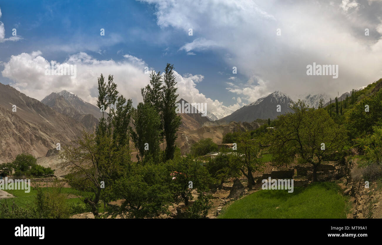 Panorama of Bualtar Hopar glacier and Hunza valley, Gilgit-Baltistan ...