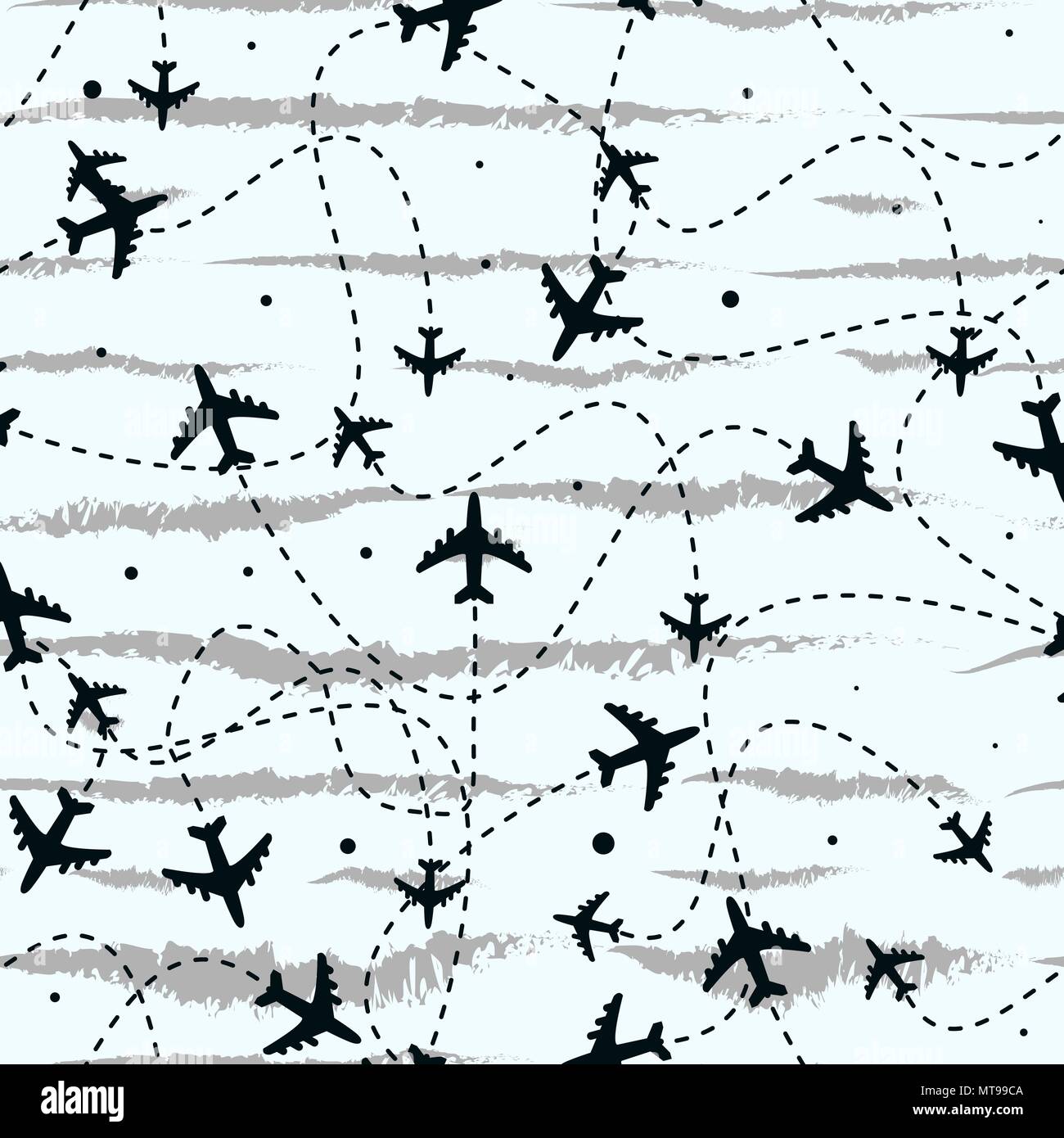 Seamless pattern with airplanes. Travel around the world concept ...