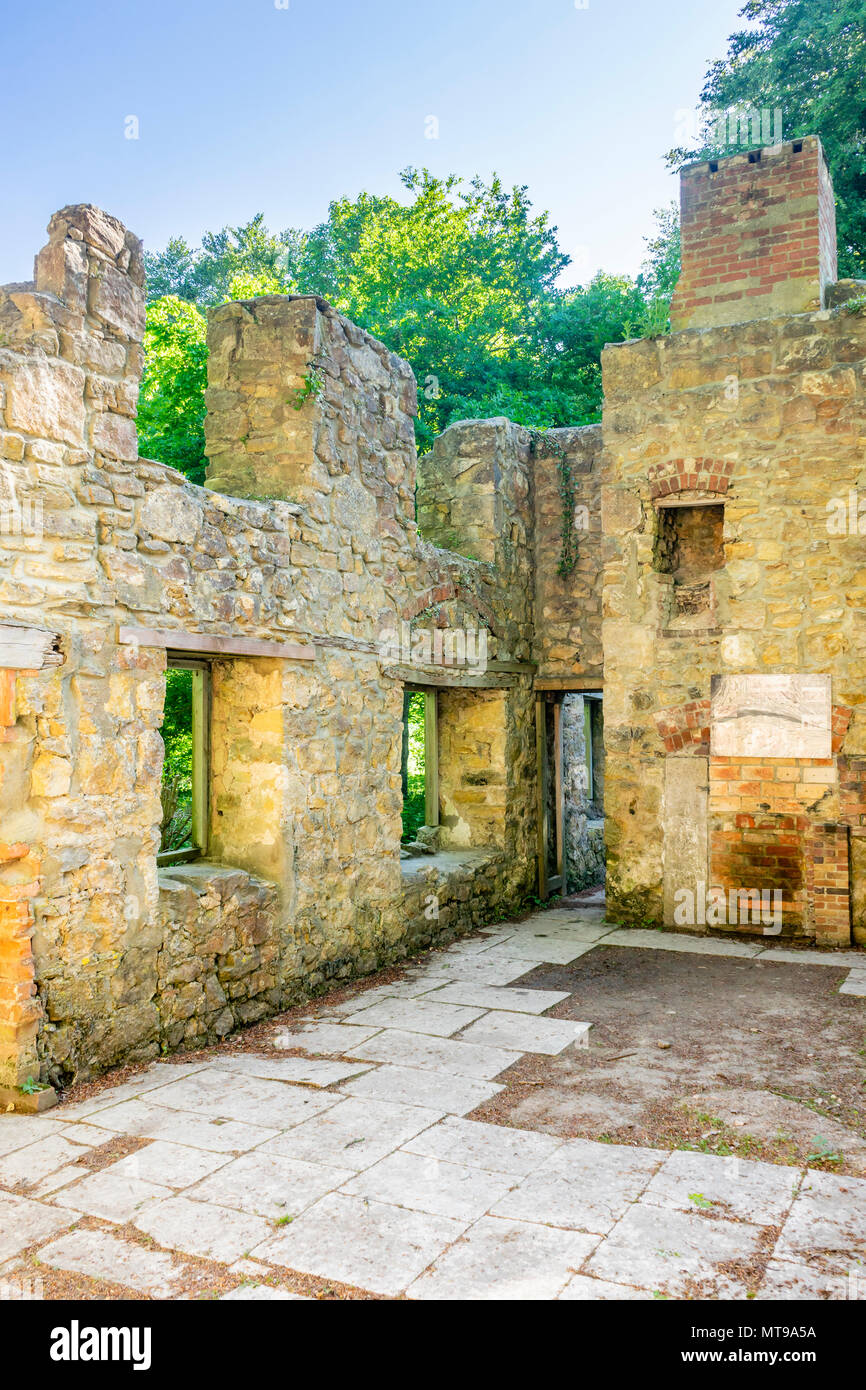 An abandoned house/ building in the ghost village of Tyneham in South ...