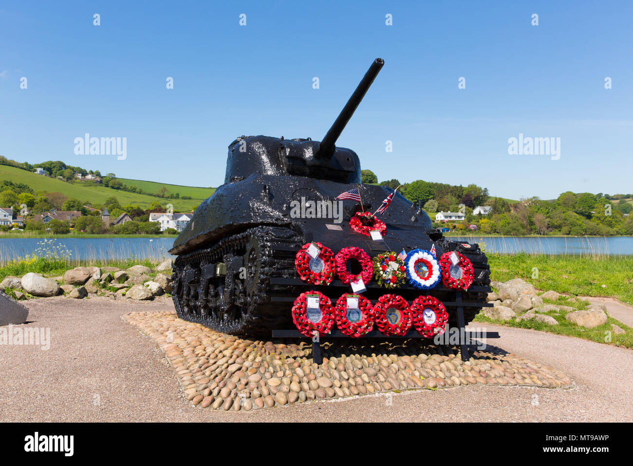 Sherman tank the Exercise Tiger memorial Slapton Sands Devon for US servicemen lost during the D ...