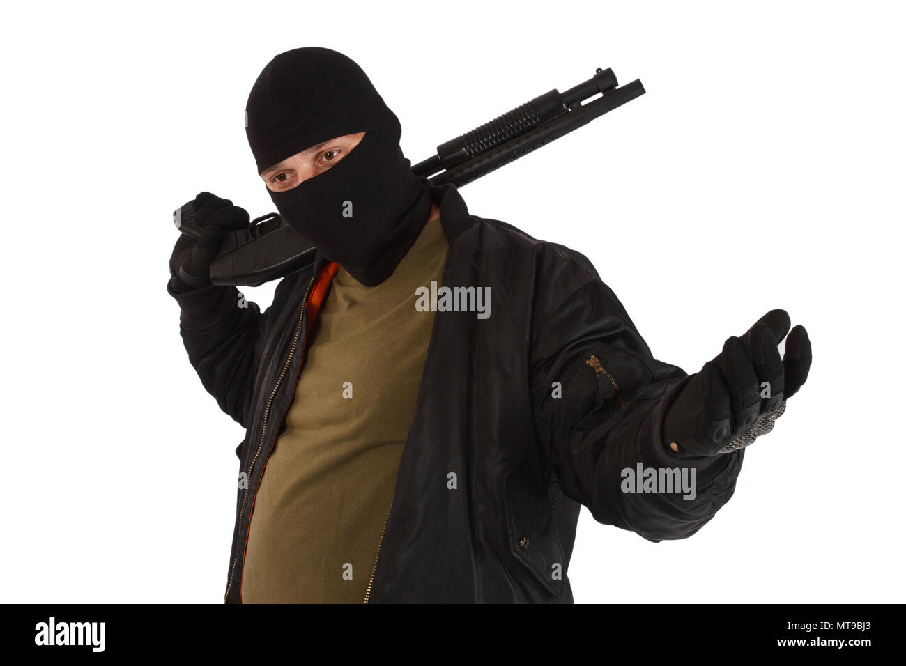 robber in black mask with shotgun isolated Stock Photo - Alamy