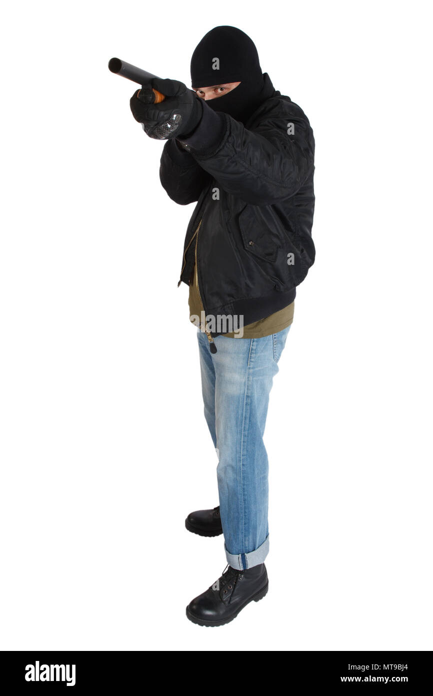 robber in black mask with shotgun isolated Stock Photo - Alamy