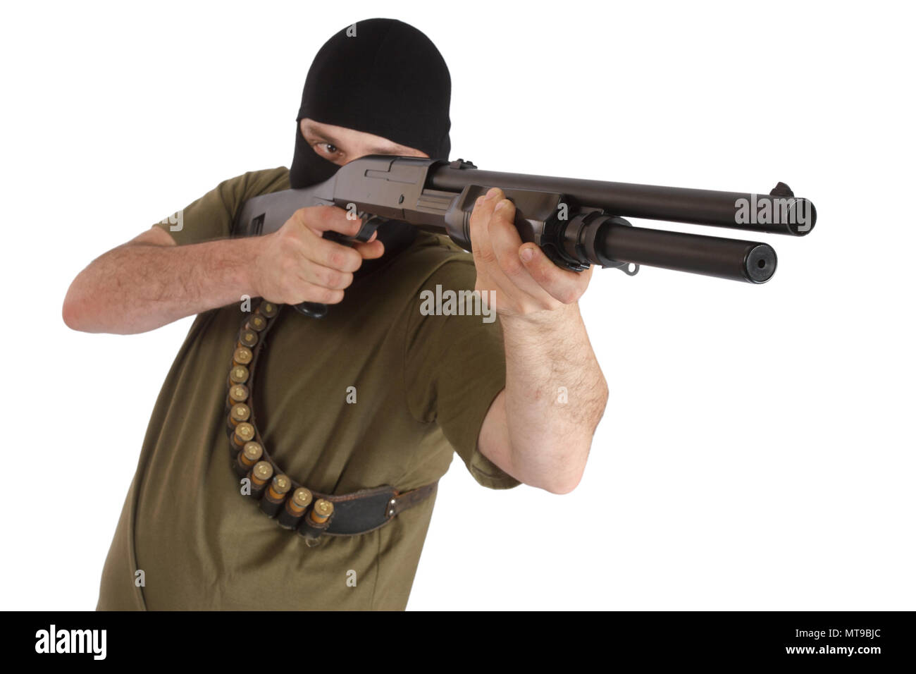 mobster in black mask with shotgun isolated Stock Photo - Alamy