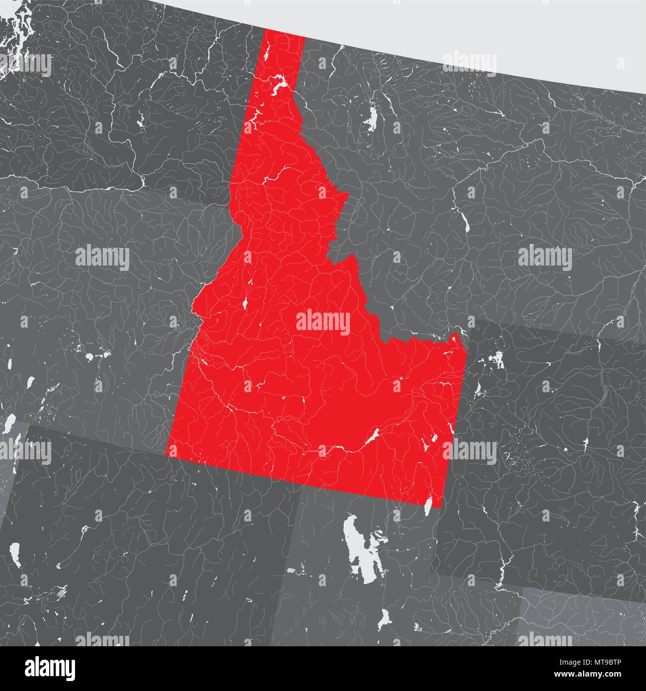 U.S. states - map of Idaho. Hand made. Rivers and lakes are shown ...