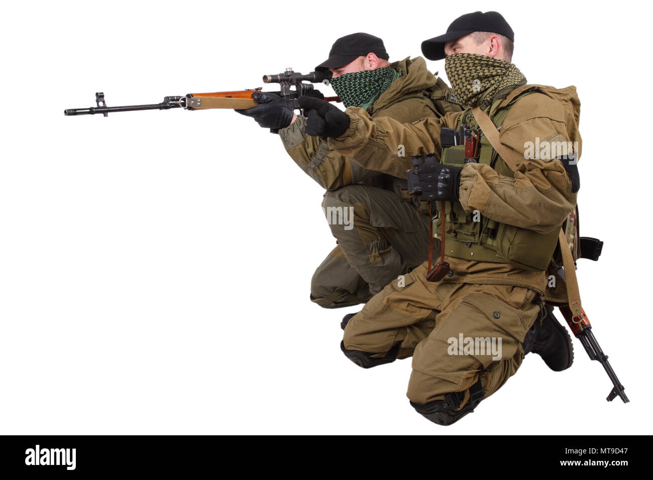 guerillas sniper pair with SVD rifle isolated on white background Stock ...