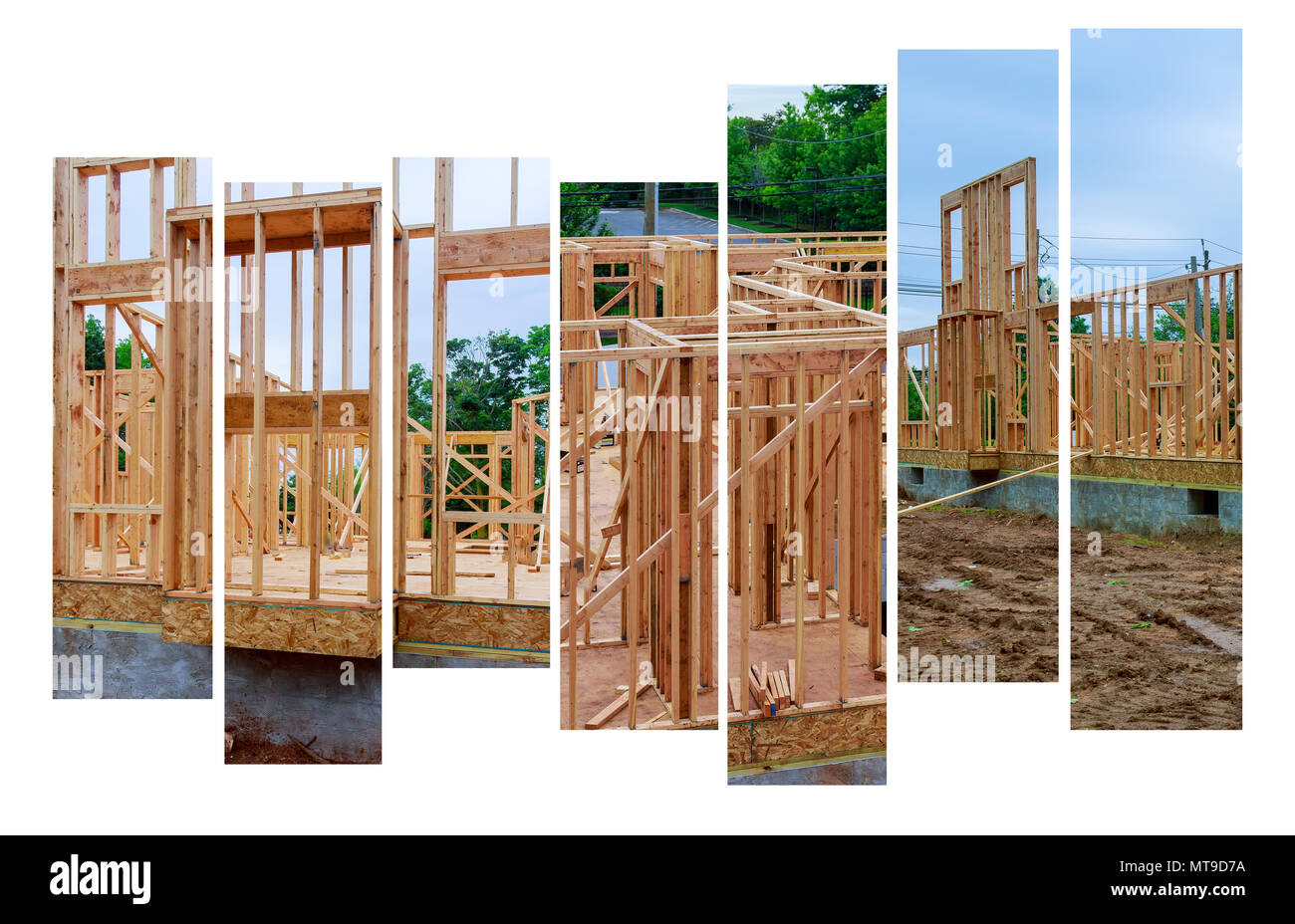 Wood Building frame at Multi-Family Housing Construction Site post and ...