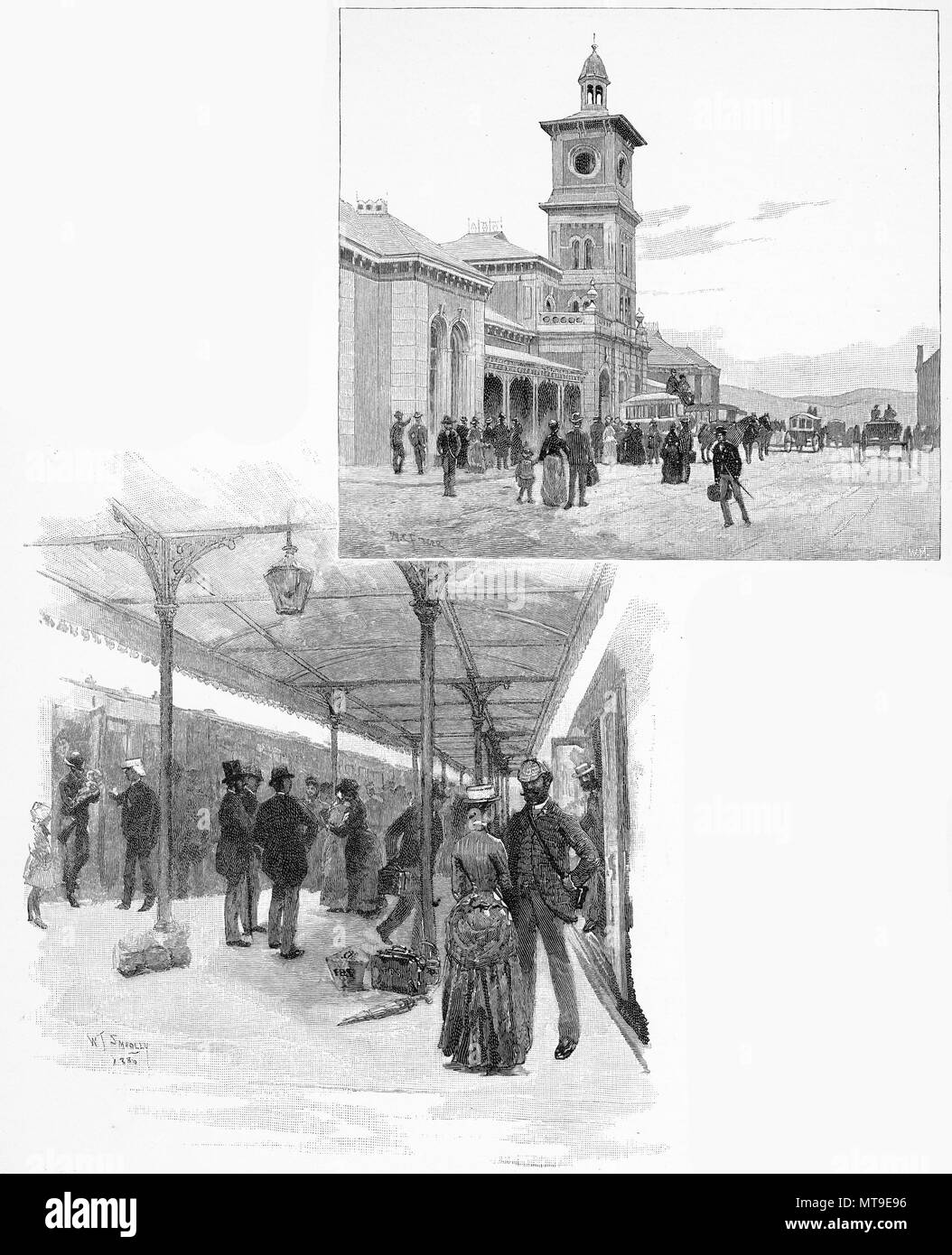 Engraving of The Albury Railway Station (top) and changing cars at the ...