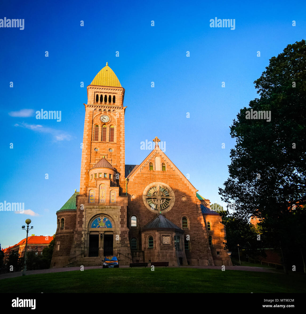 Sunset view to Vasa church aka Vasakyrkan in Goteborg, Sweden Stock ...