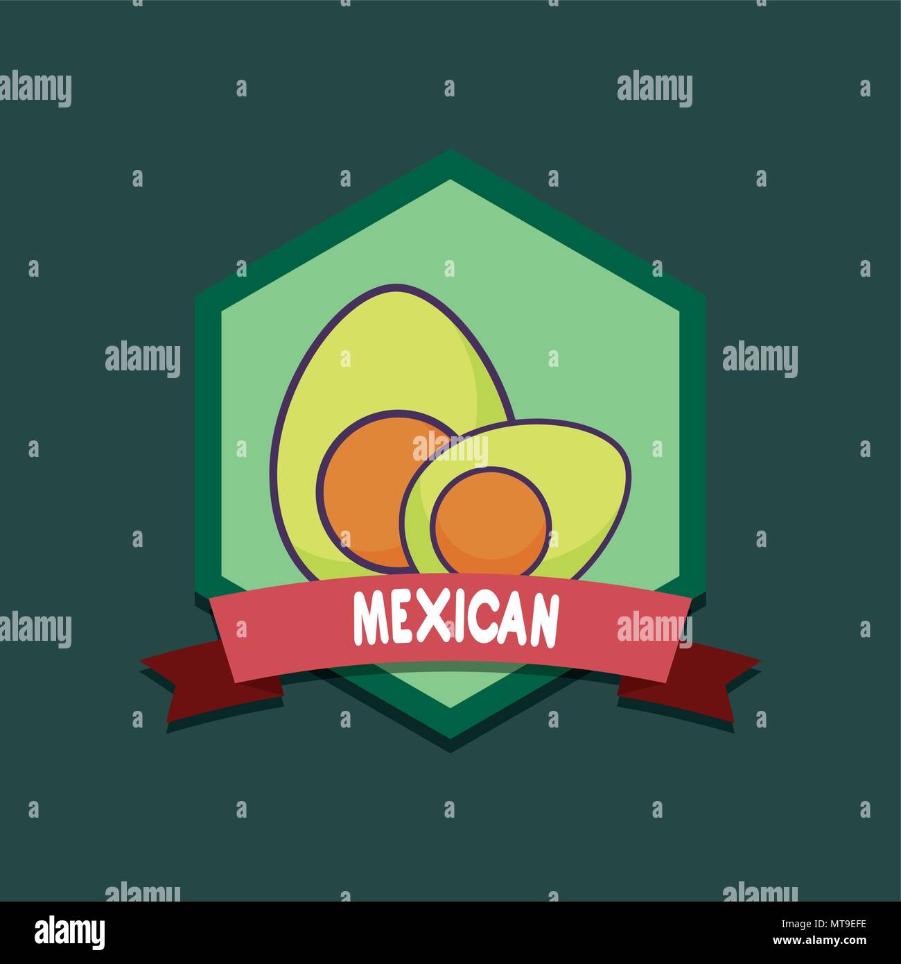 mexico emblem with avocados over green background, colorful design ...