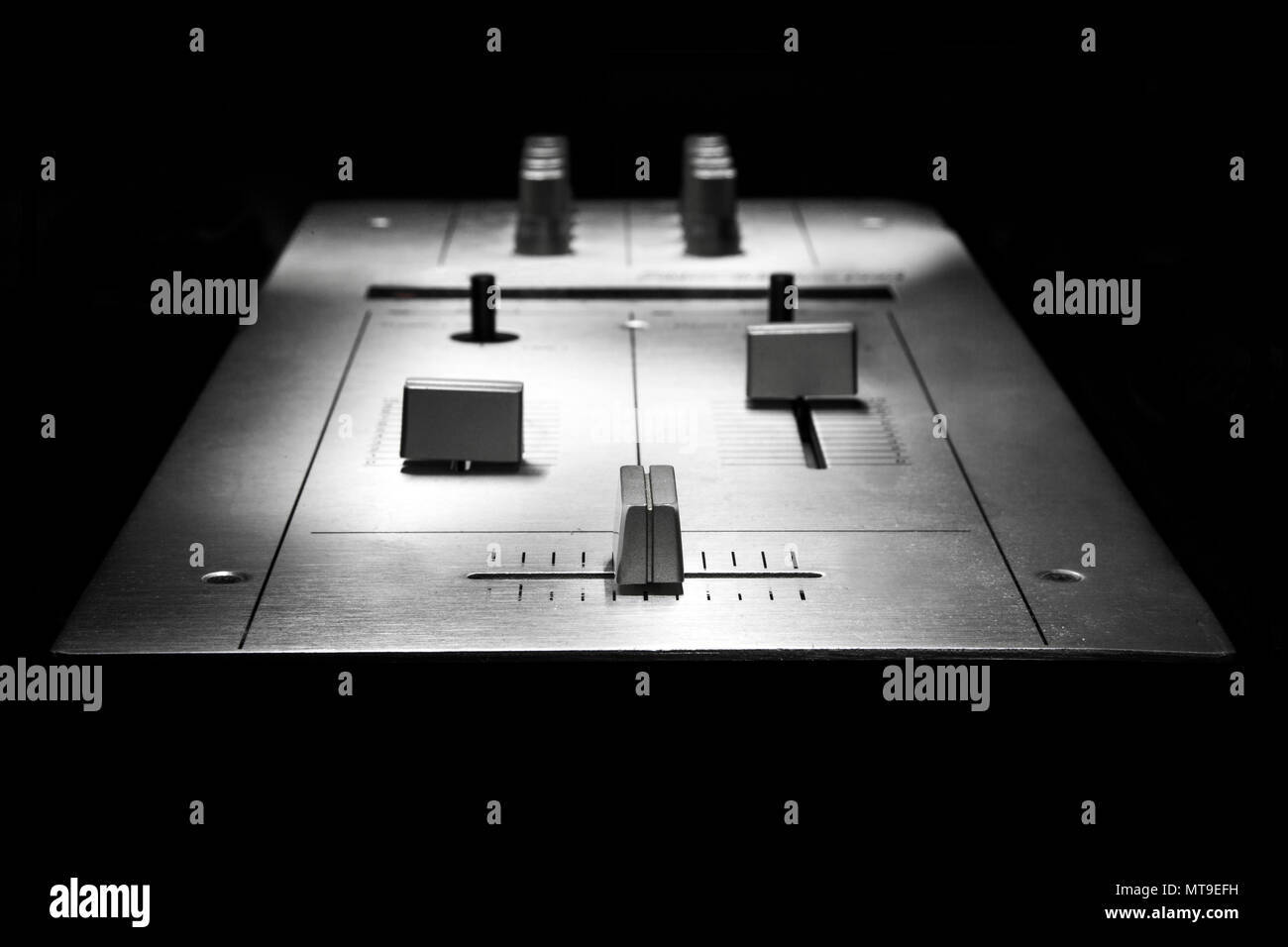 Two channels mixer for dj. Black and white image Stock Photo - Alamy