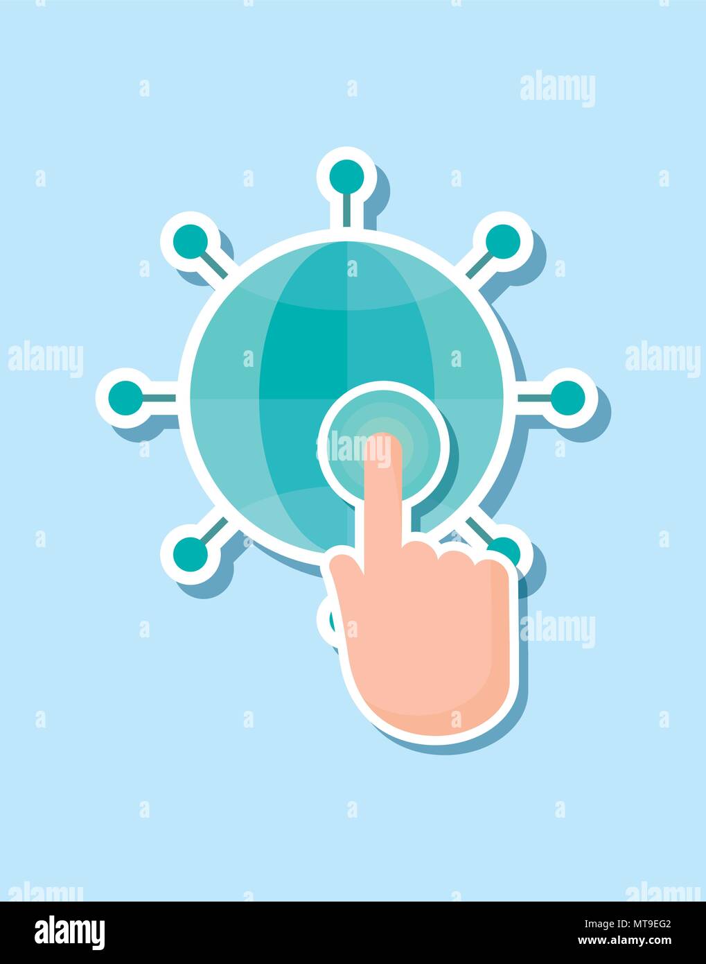 virtual reality design with hand touching a interactivity symbol over ...