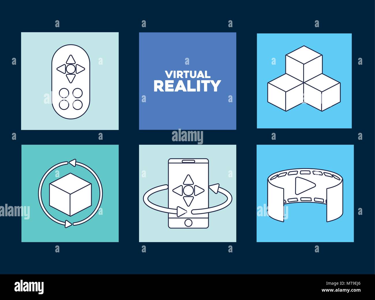 icon set of virtual reality concept over colorful squares and blue ...