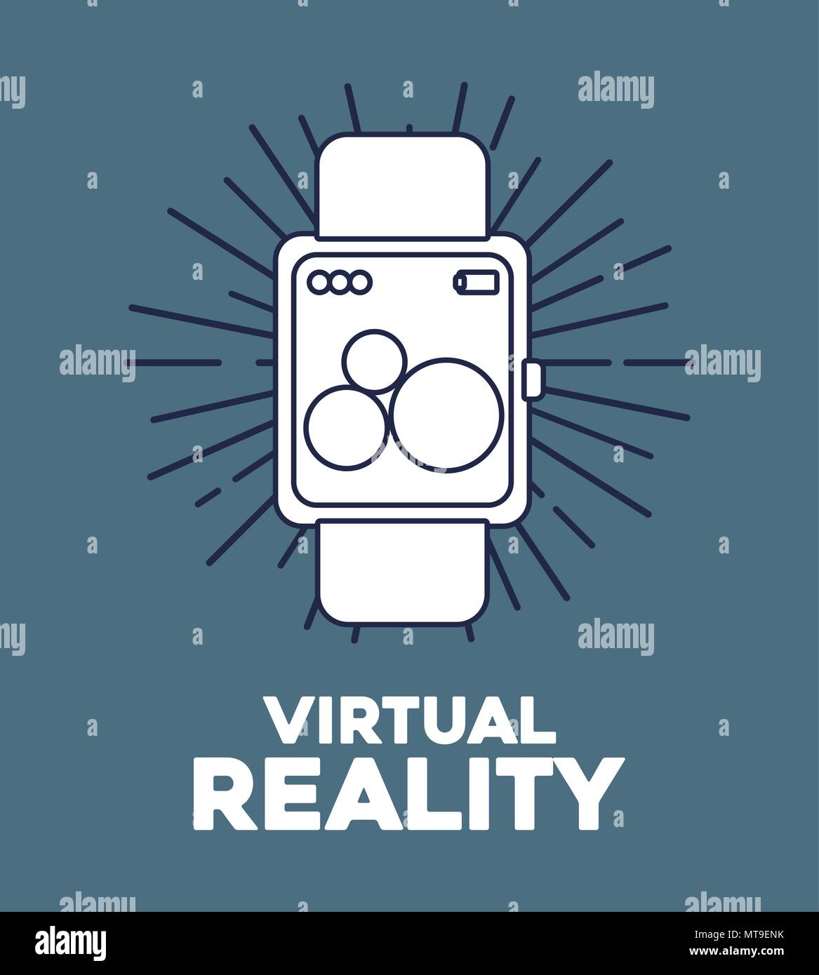 virtual reality design with smartwatch icon over blue background ...