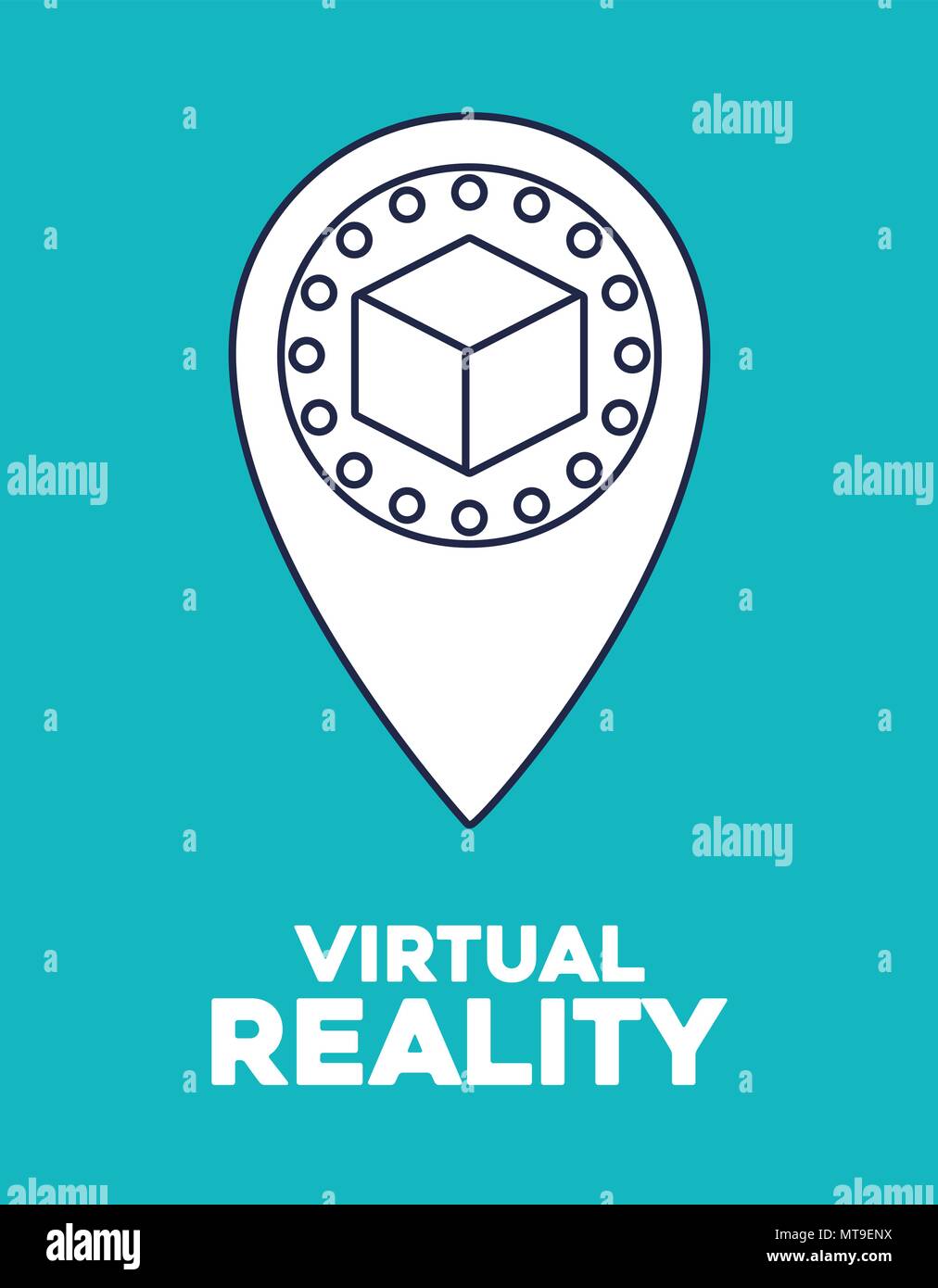 virtual reality design with location pin with 3d model symbol icon over ...