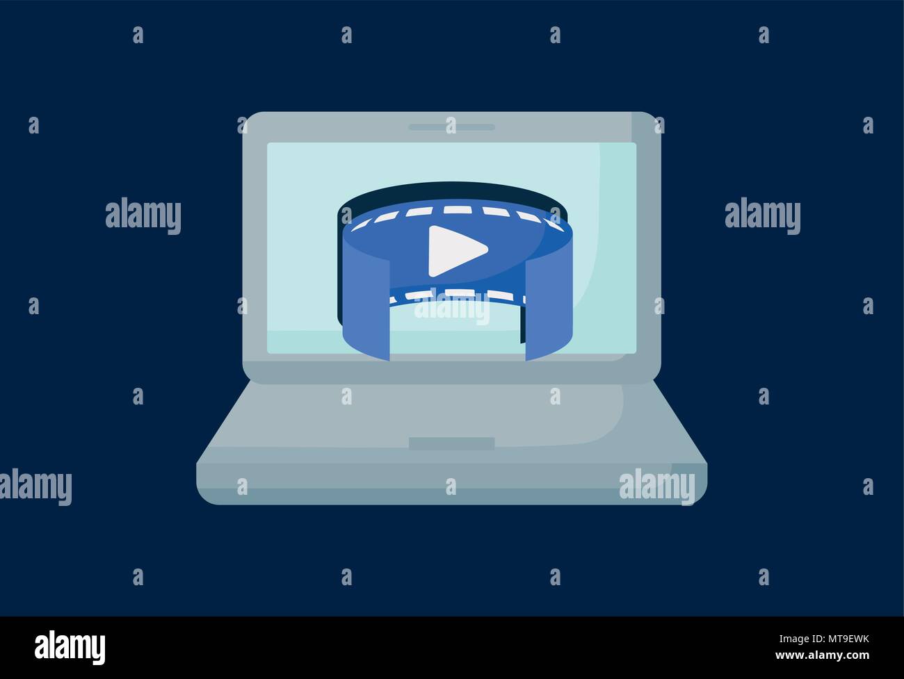 virtual reality design with laptop computer with video panoramic symbol ...